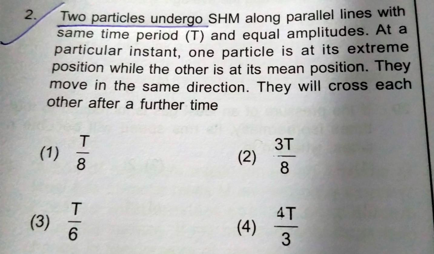 2 Two Particles Undergo SHM Along Parallel Lines Wi Physics 2 Two Particles Undergo SHM Along Parallel Lines Wi Physics