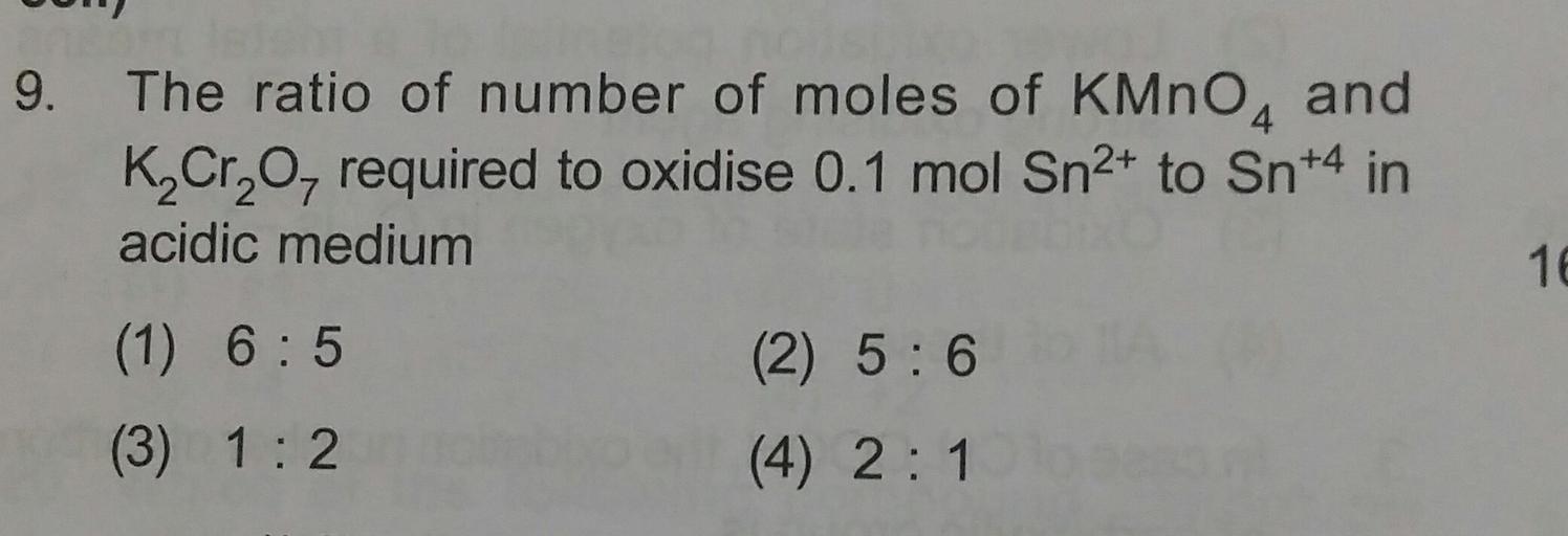 9 The Ratio Of Number Of Moles Of Kmno4 Physical Chemistry