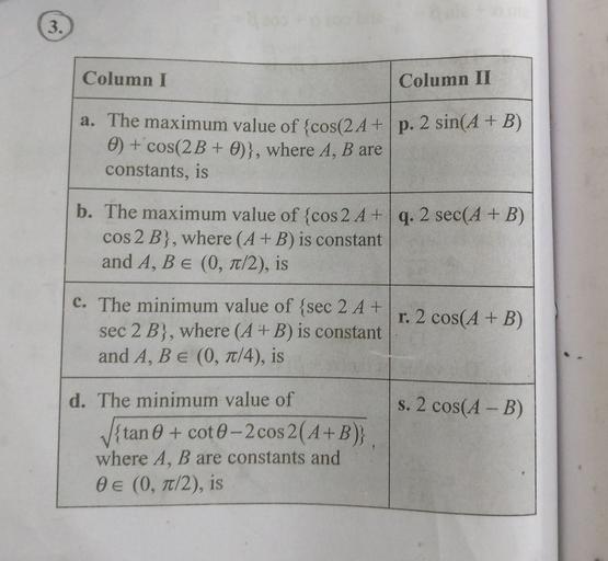 Column I A The Maximum Value Of cos 2 A Cos 2 Math column-i-a-the-maximum-value-of-cos-2-a-cos-2-math