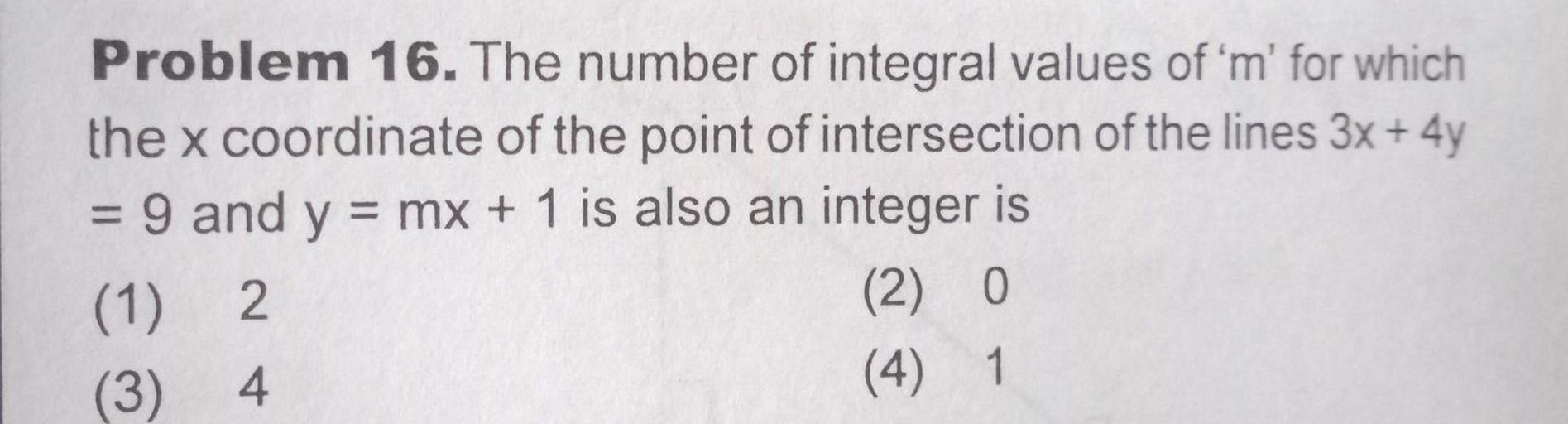 The number of integral values of 'm' for which the x co... - Math