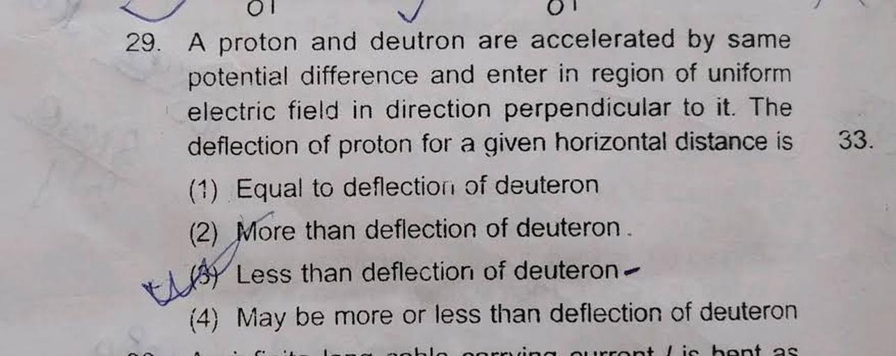 33. . 29. A proton and deutron are accelerated by sa... - Physics