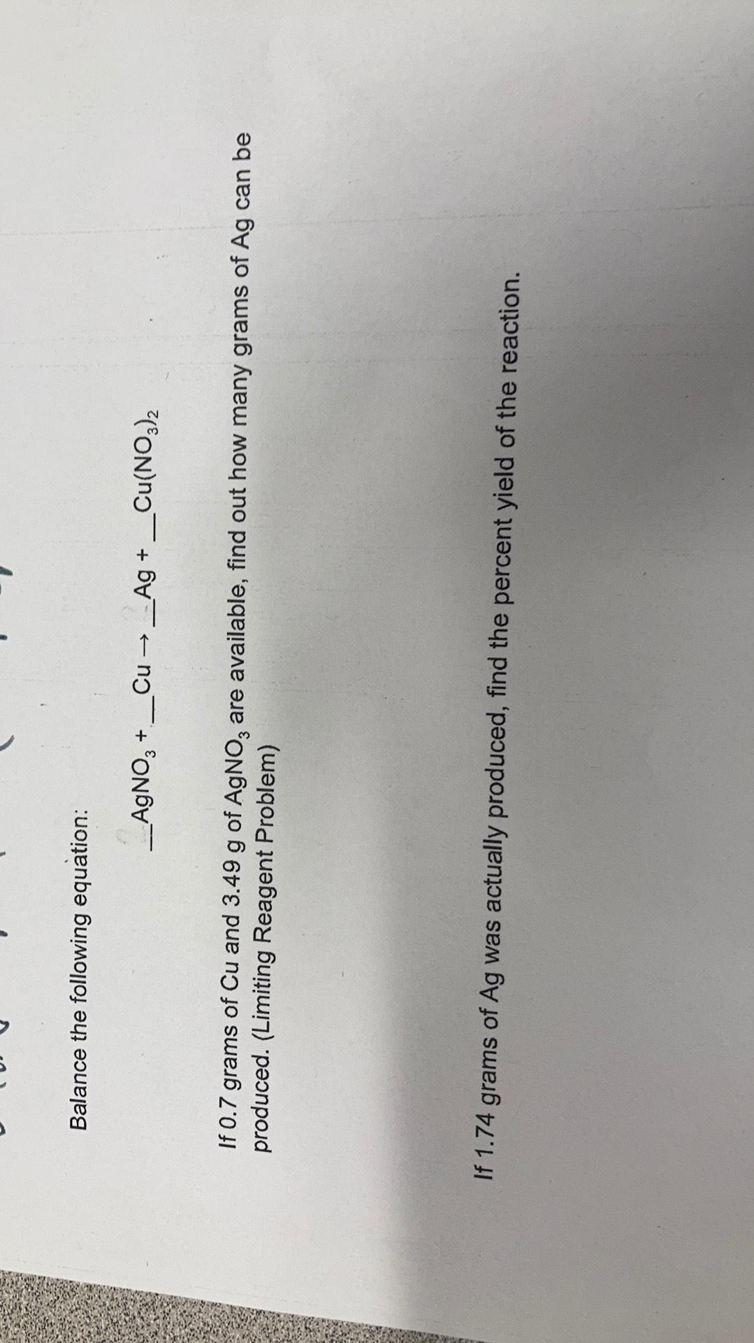 Balance the following equation: __AgNO3 + ... - Organic Chemistry