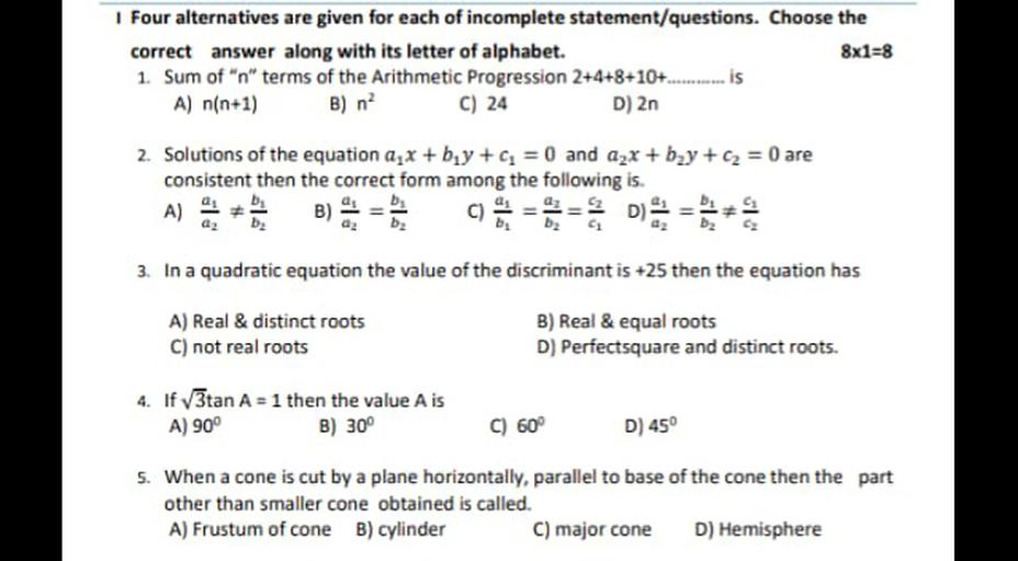 I Four alternatives are given for each of incomplete st... - Math