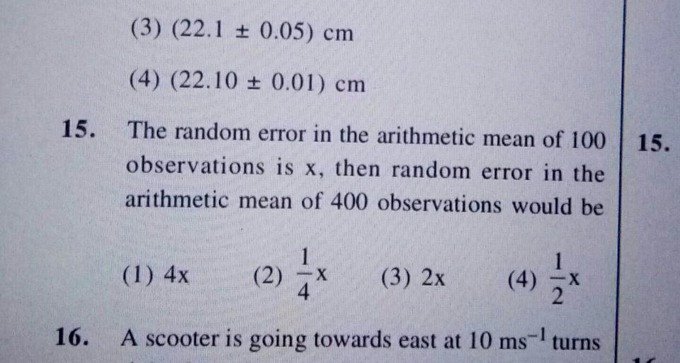 The random error in the arithmetic mean of 100 observat... - Math