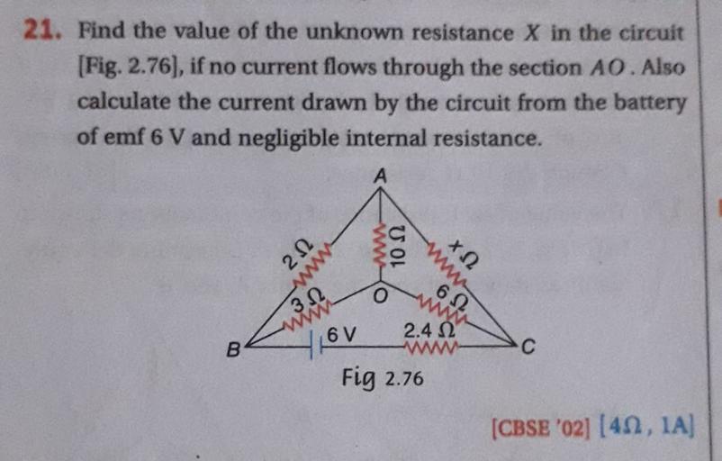 21. Find the value of the unknown resistance X in th... - Physics