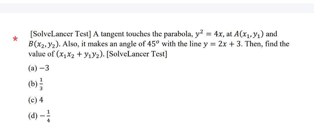 SolveLancer Test A Tangent Touches The Parabola Y2 Math SolveLancer Test A Tangent Touches The Parabola Y2 Math