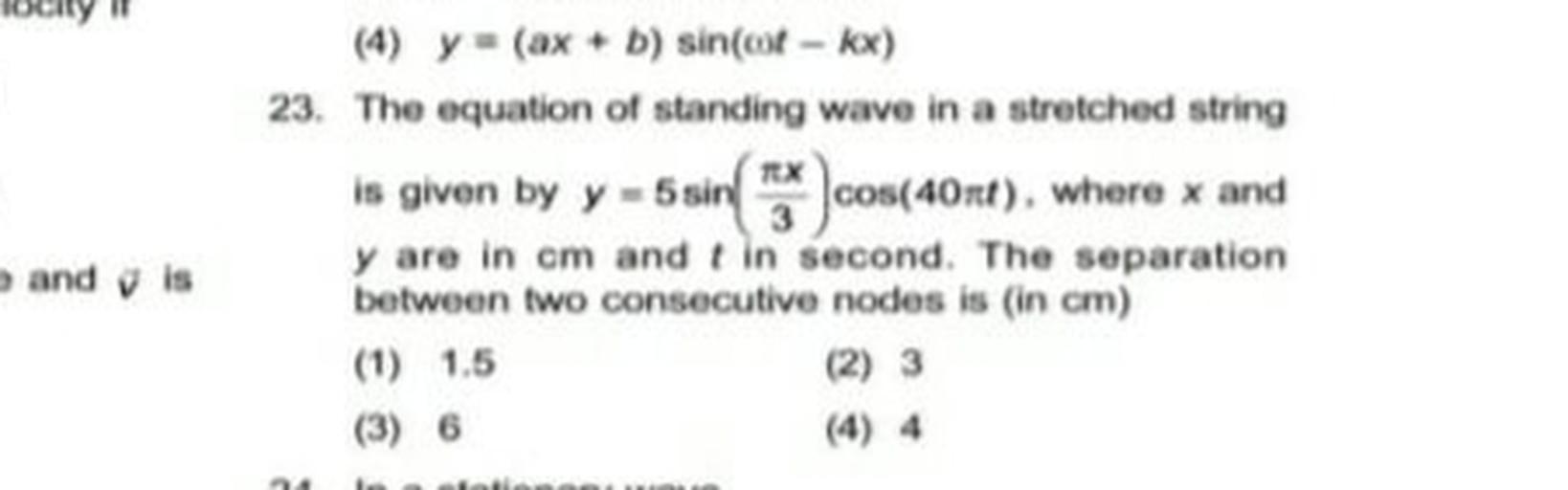 (4) y (ax + b) sin(of-kx) 23. The equatio... - Physical Chemistry