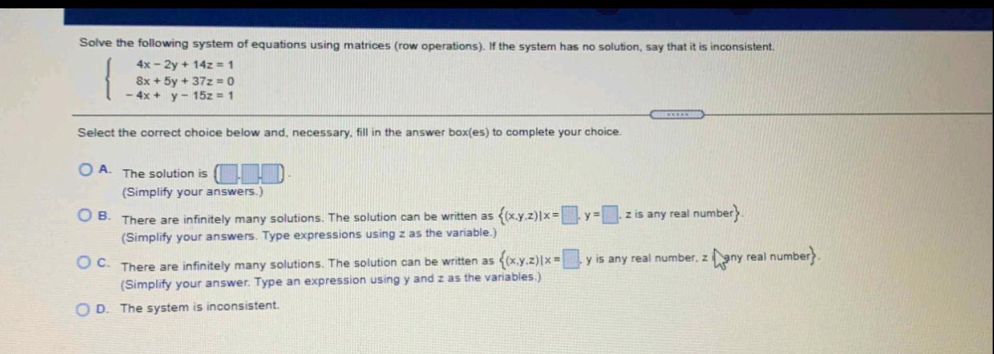 Solve The Following System Of Equations Using Matrices Math solve-the-following-system-of-equations-using-matrices-math