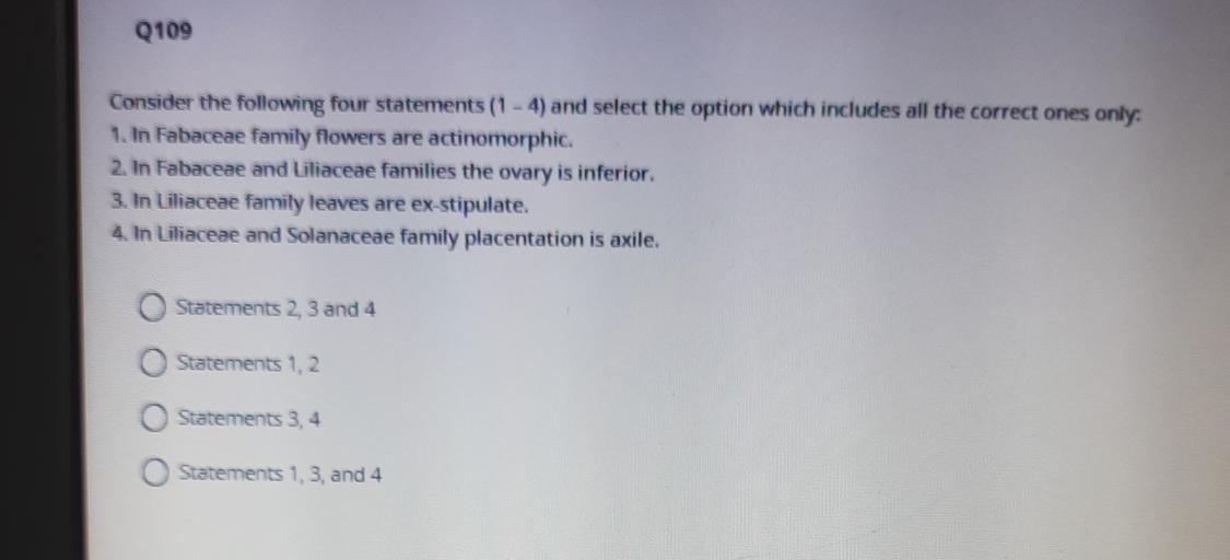 Q109 Consider The Following Four Statements 1 4 Biology