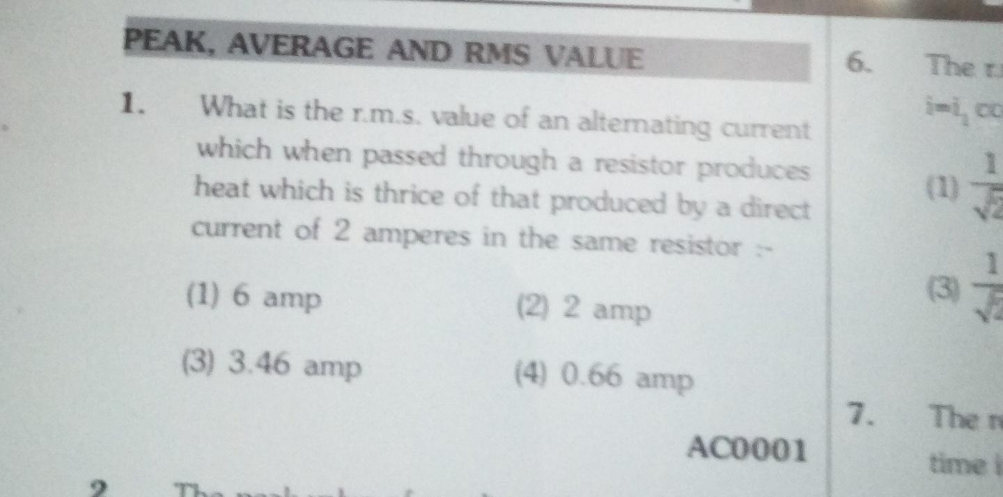PEAK, AVERAGE AND RMS VALUE 6. The 1. Wha... - Physical Chemistry