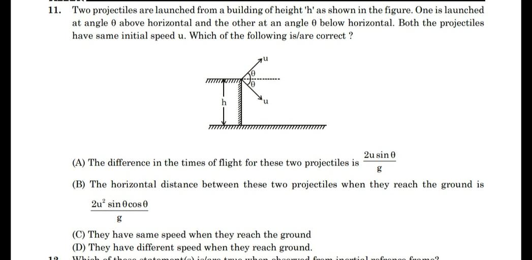 11 Two Projectiles Are Launched From A Building Of Physics