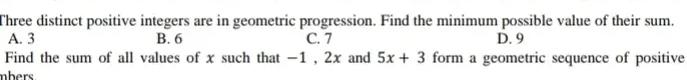Three Distinct Positive Integers Are In Geometric Progr Math Three Distinct Positive Integers Are In Geometric Progr Math