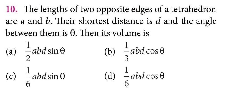 10. The lengths of two opposite edges of a tetrahedron ... - Math