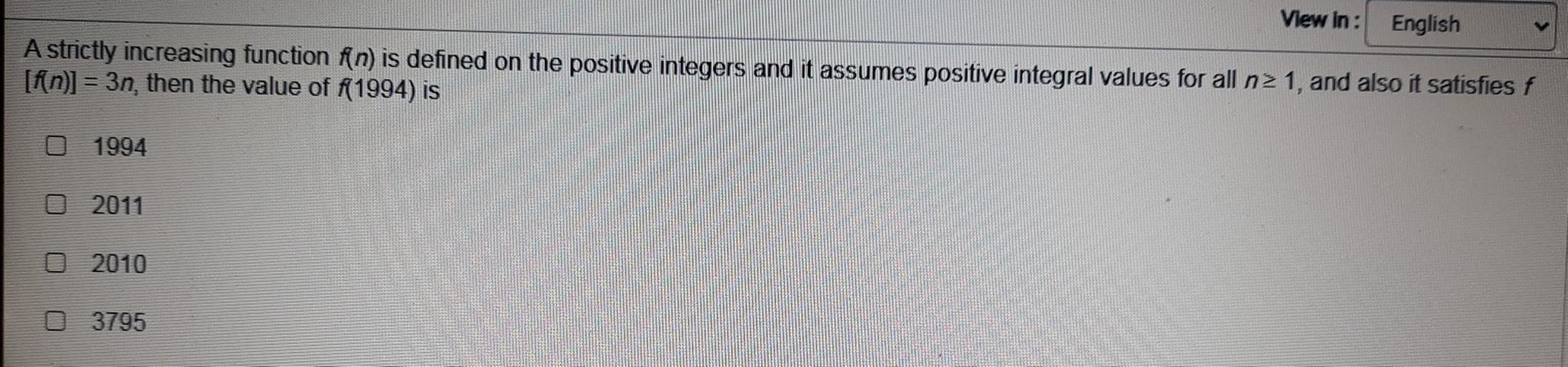 View In English A Strictly Increasing Function F N Is Math