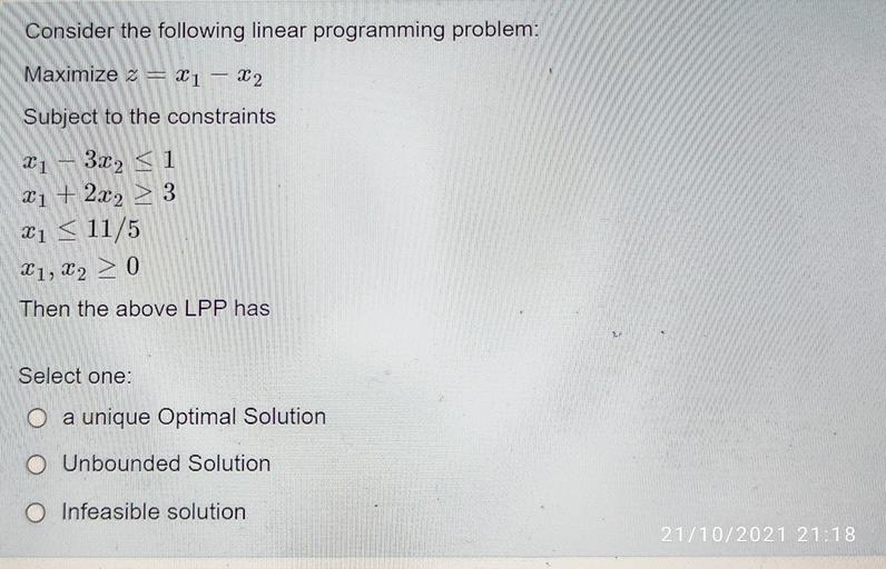 Consider The Following Linear Programming Problem Maxi Math