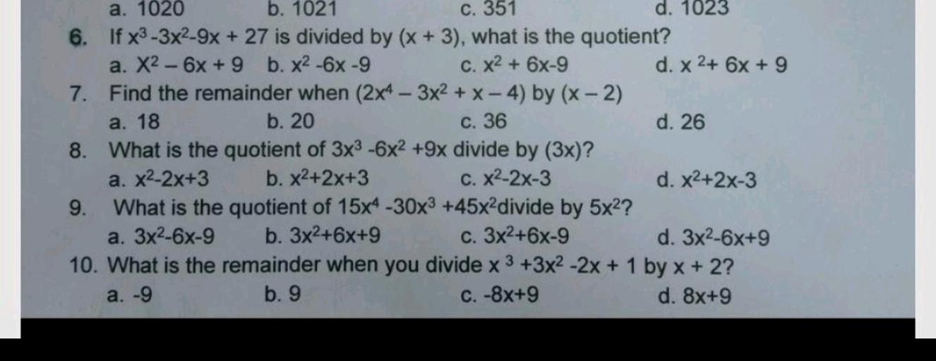 A 18 A 1020 B 1021 C 351 D 1023 6 If X2 3x2 9x Math a-18-a-1020-b-1021-c-351-d-1023-6-if-x2-3x2-9x-math