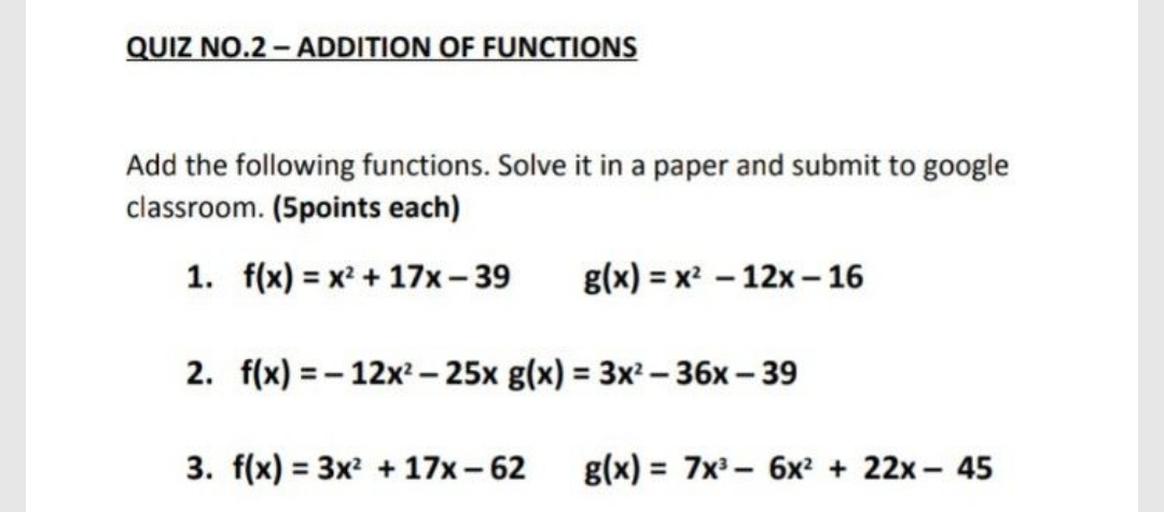 QUIZ NO 2 ADDITION OF FUNCTIONS Add The Following Fun Math quiz-no-2-addition-of-functions-add-the-following-fun-math