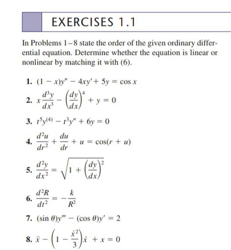 In Problems 1 - 8 state the order of the given ordinary... - Math