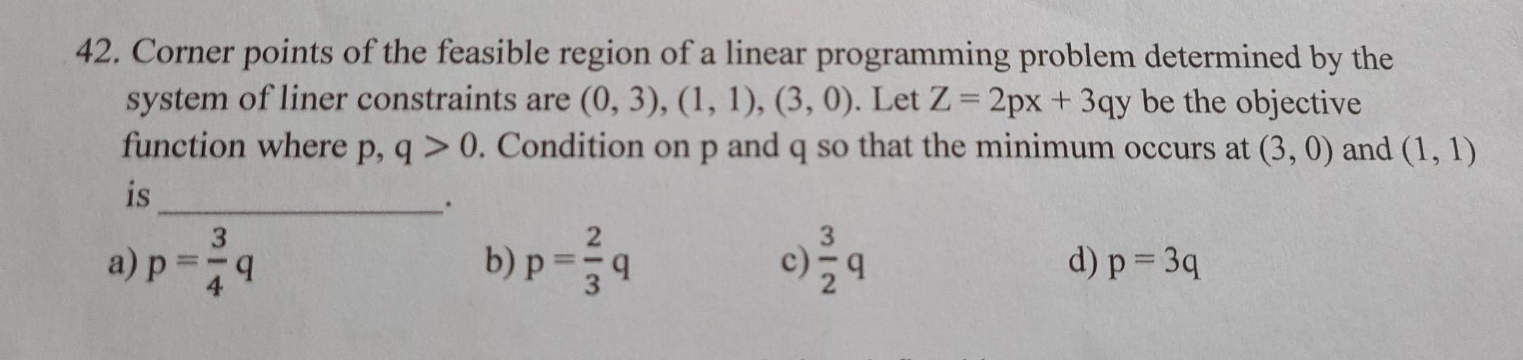 42 Corner Points Of The Feasible Region Of A Linear Pr Math 