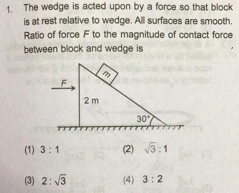 1. The wedge is acted upon by a force so that block ... - Physics