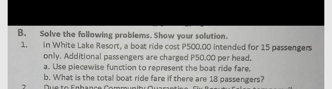 B Solve The Following Problems Show Your Solution In Math B Solve The Following Problems Show Your Solution In Math