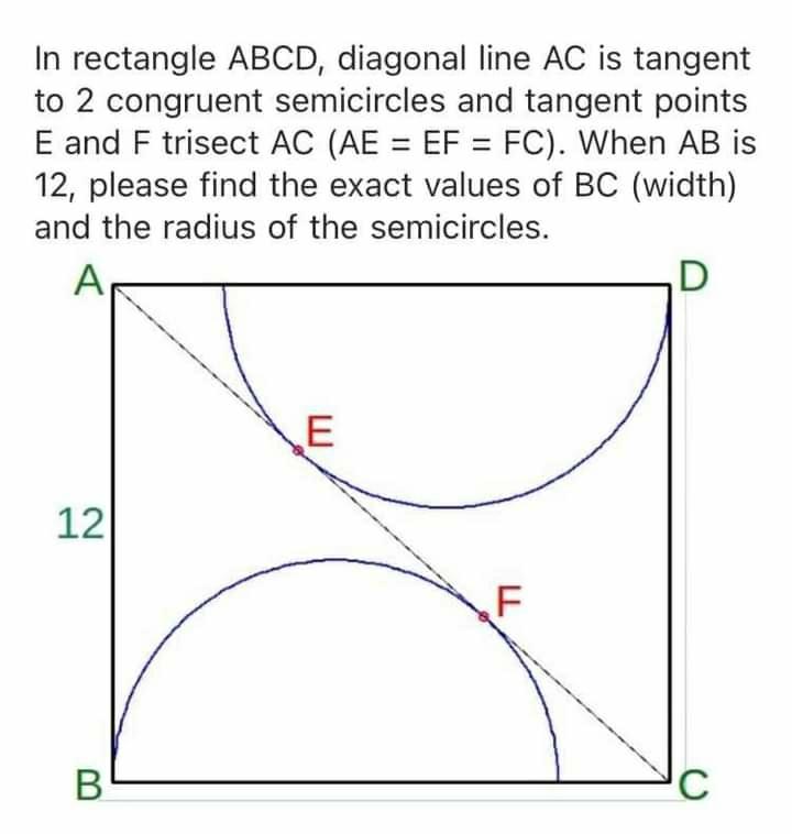 In rectangle ABCD, diagonal line AC is tangent to 2 con... - Math
