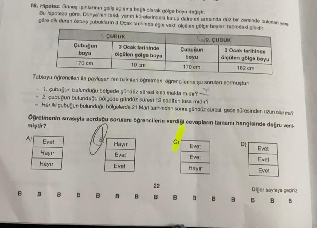 18. Hipotez: Güneş ışınlarının geliş açısına bağlı olarak gölge boyu ...