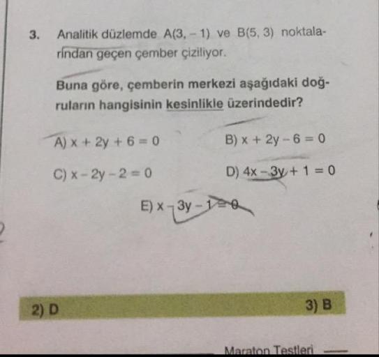 3 Analitik Düzlemde A 3 1 Ve B 5 3 Noktal Lise Matematik