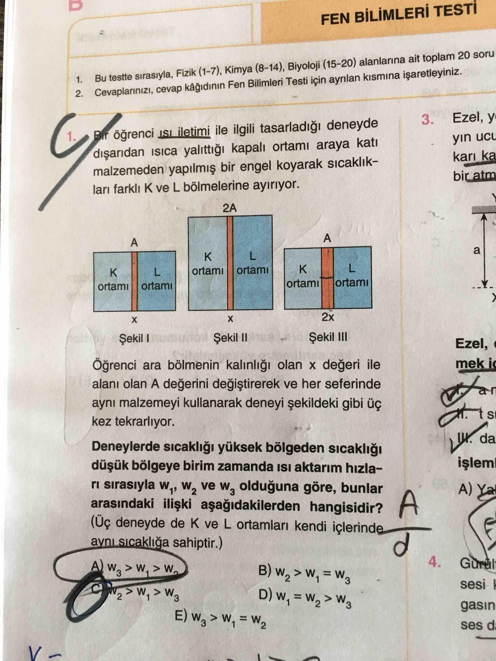 FEN BİLİMLERİ TESTİ Bu testte sırasıyla, Fizik (1-7), ... - Fizik