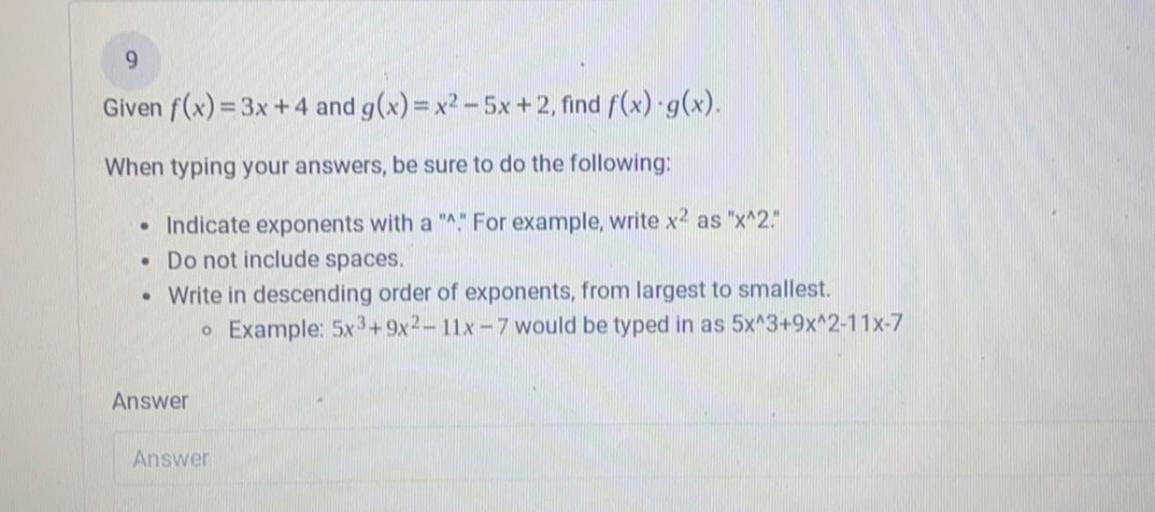 9 Given F x 3x 4 And G x X2 5x 2 Find F x G x Math 9-given-f-x-3x-4-and-g-x-x2-5x-2-find-f-x-g-x-math