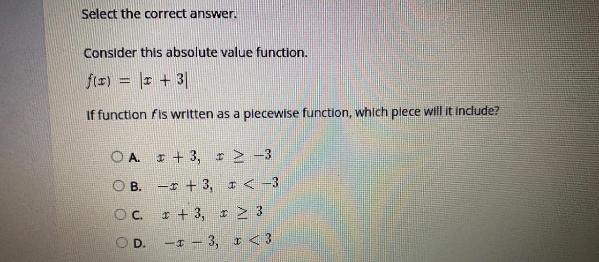 Select The Correct Answer Consider This Absolute Value Math