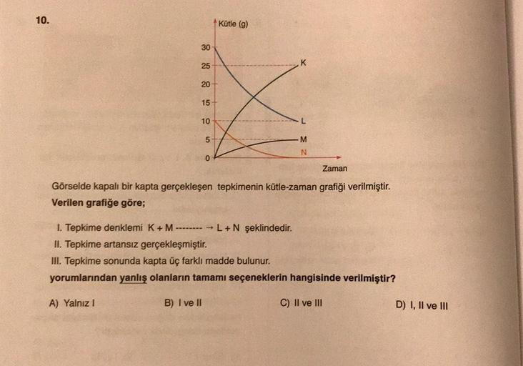 10. Kütle (g) 30 K 25 20 15 10 5 M N 0 ... - Ortaokul Fen Bilgisi - Kunduz