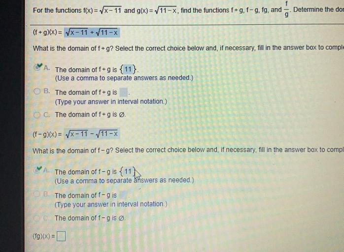 F For The Functions F x X 11 And G x V11 x Find Math f-for-the-functions-f-x-x-11-and-g-x-v11-x-find-math
