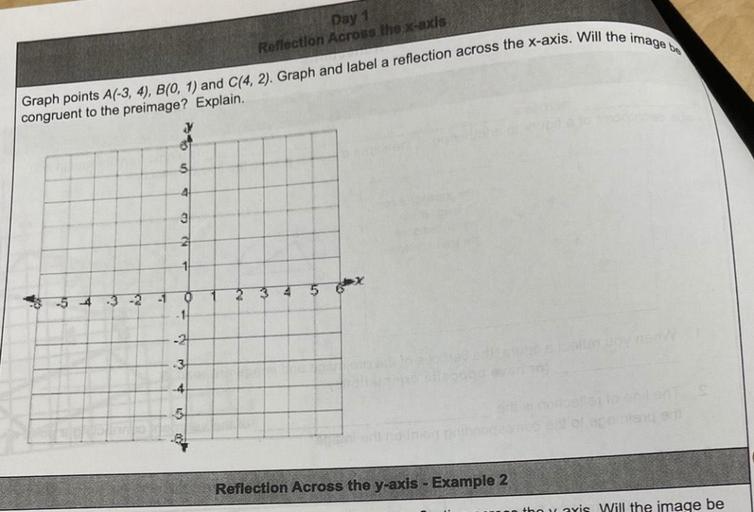 Day 1 Reflection Across the x-axis Graph points A(-3, 4... - Math