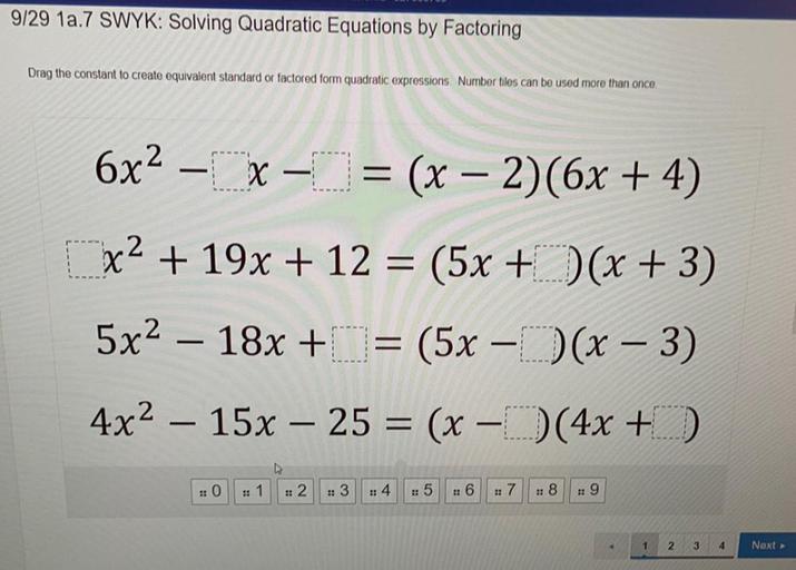 9 29 12 7 SWYK Solving Quadratic Equations By Factorin Math 9-29-12-7-swyk-solving-quadratic-equations-by-factorin-math