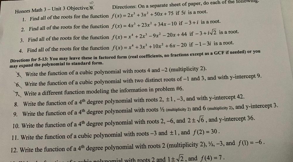 Wing Honors Math 3 Unit 3 Objective 9 Directions On Math Wing Honors Math 3 Unit 3 Objective 9 Directions On Math