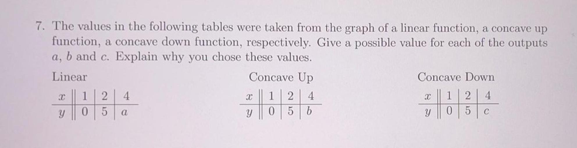7. The values in the following tables were taken from t... - Math