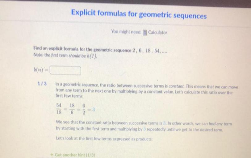 Explicit formulas for geometric sequences You might nee... - Math