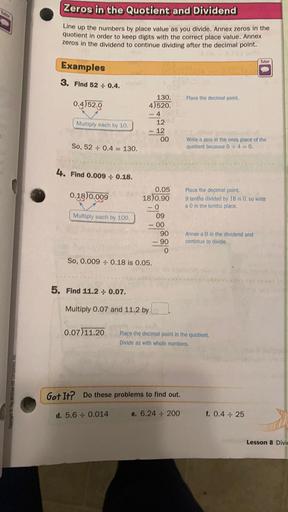 Zeros in the Quotient and Dividend Tutor Line up the nu... - Math