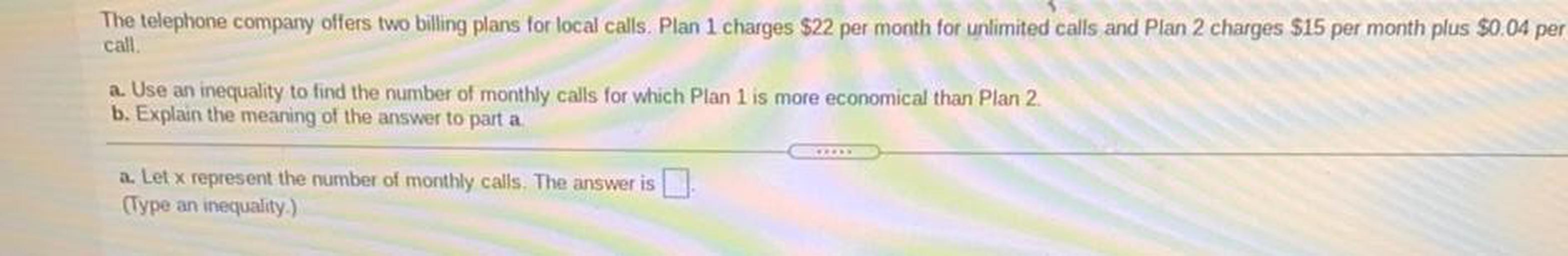 The Telephone Company Offers Two Billing Plans For Loca Math the-telephone-company-offers-two-billing-plans-for-loca-math