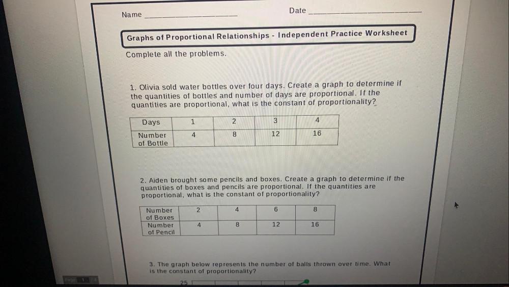 Date Name Graphs Of Proportional Relationships Indepe Math Date Name Graphs Of Proportional Relationships Indepe Math