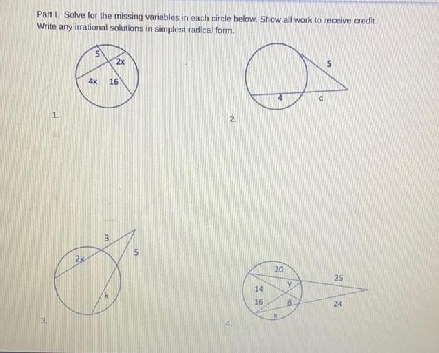 Part I Solve For The Missing Variables In Each Circle Math part-i-solve-for-the-missing-variables-in-each-circle-math