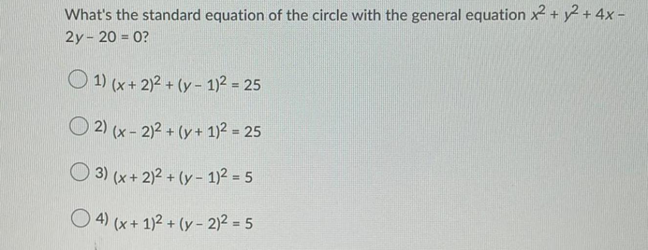 What's the standard equation of the circle with the gen... - Math