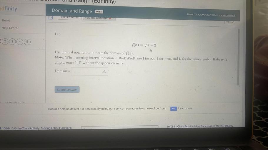 Umun allu ndiye (EdFinity) edfinity Domain and Range OP... - Math