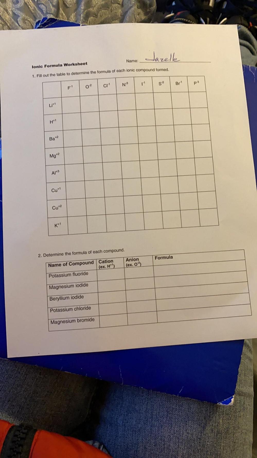 Jazelle Name Ionic Formula Worksheet 1 Inorganic Chemistry Jazelle Name Ionic Formula Worksheet 1 Inorganic Chemistry