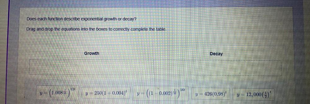 Does Each Function Describe Exponential Growth Or Decay Math Does Each Function Describe Exponential Growth Or Decay Math