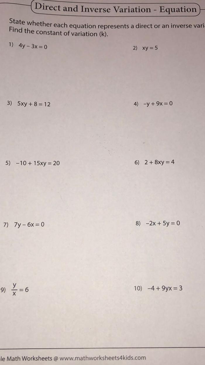 Direct And Inverse Variation Equation State Whether E Math Direct And Inverse Variation Equation State Whether E Math