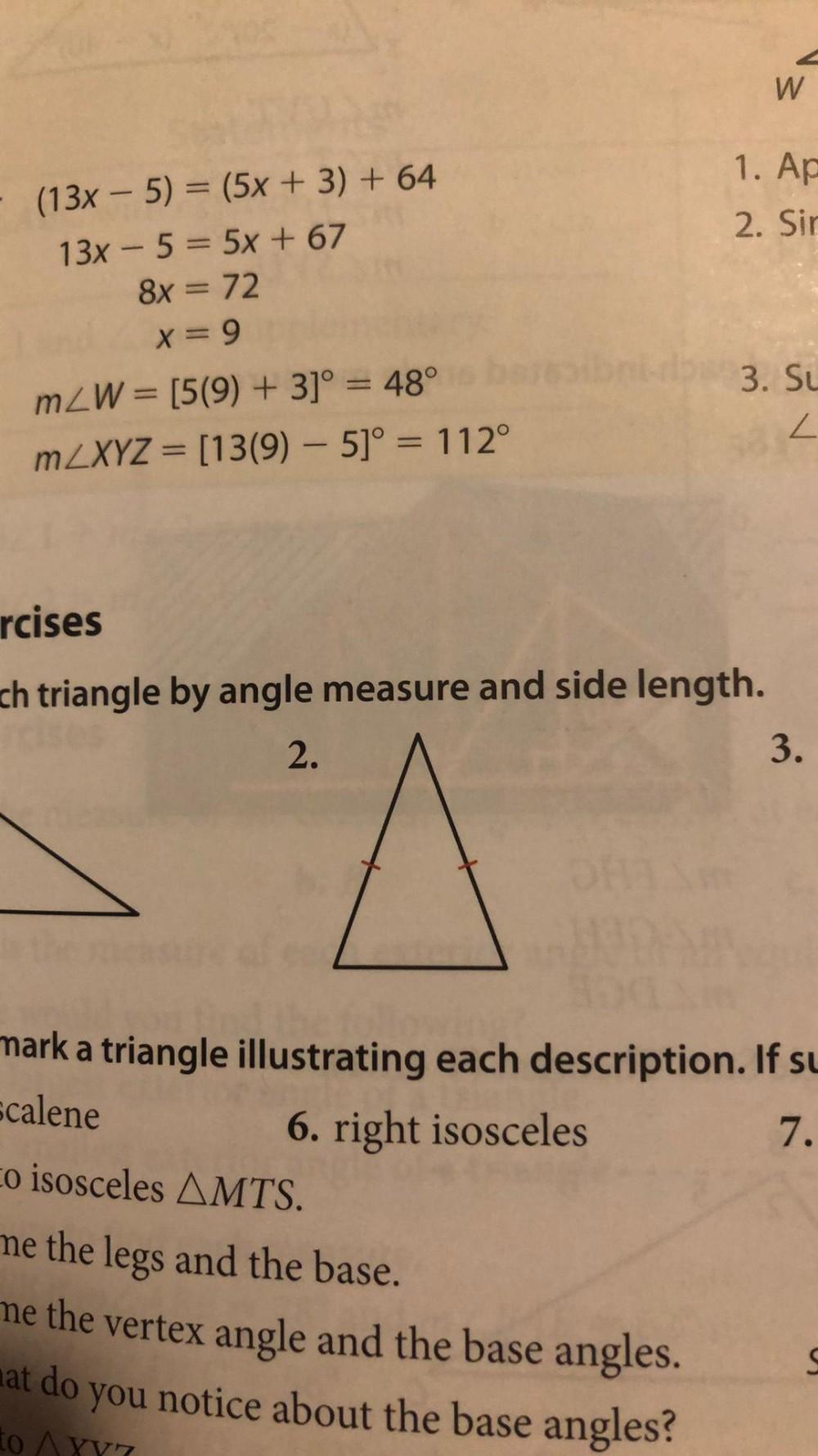 W 1. Ap - 2. Sir (13x - 5) = (5x + 3) + 64 13x - 5 = 5x... - Math