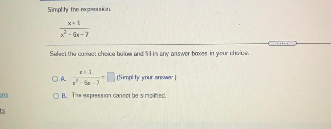Simplify The Expression X 1 X 6x 7 Select The Cor Math simplify-the-expression-x-1-x-6x-7-select-the-cor-math