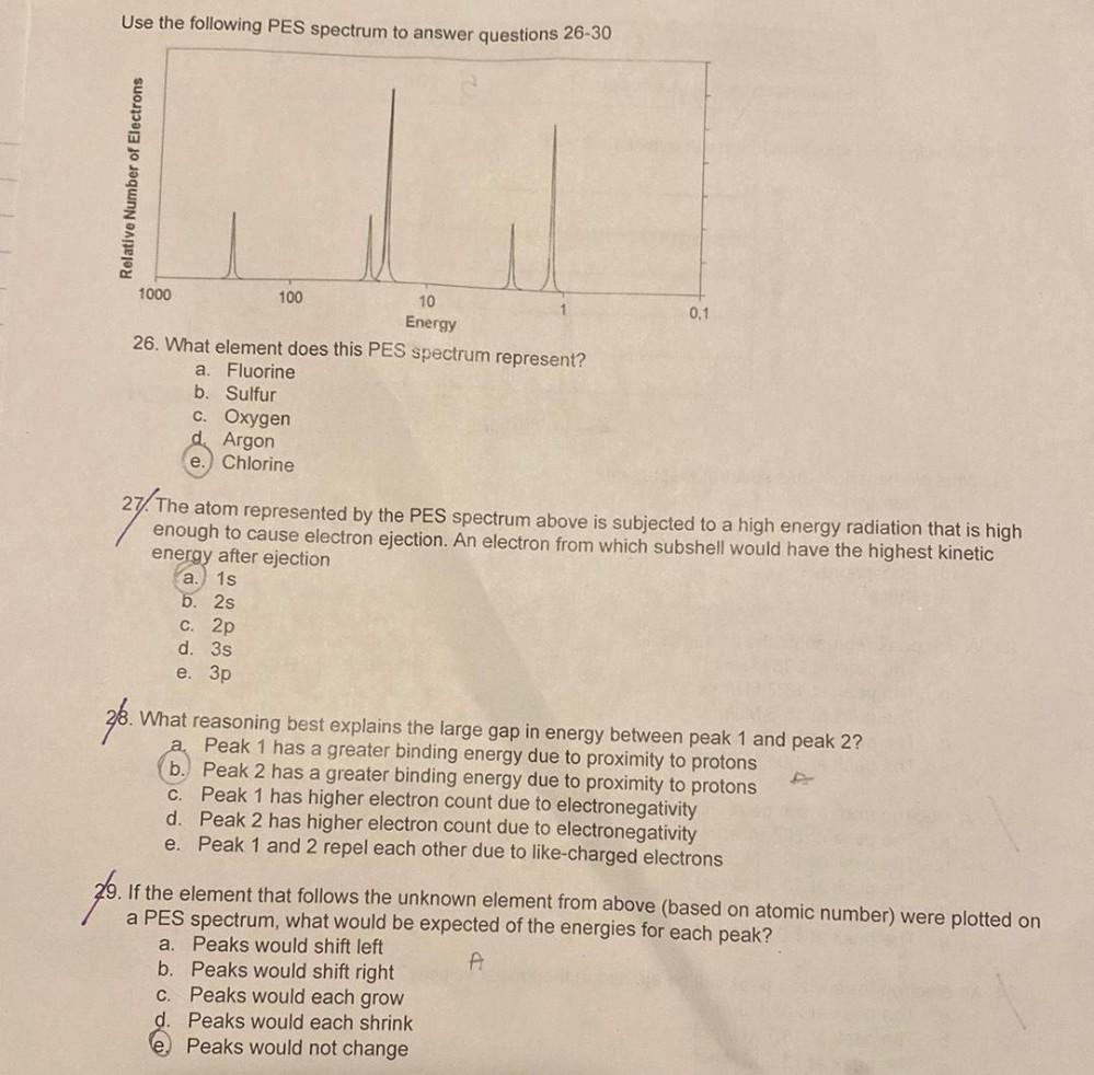 Use the following PES spectrum to answer ... - Physical Chemistry